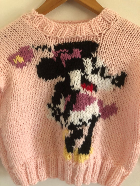 Vintage Hand Knit Minnie Mouse intarsia Crop Top Swea… - Gem