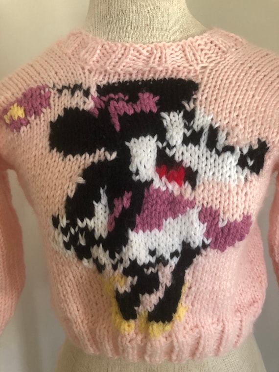 Vintage Hand Knit Minnie Mouse intarsia Crop Top Swea… - Gem