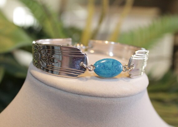 Items similar to Sterling Silver-plated Spoon Bracelet with Turquoise ...