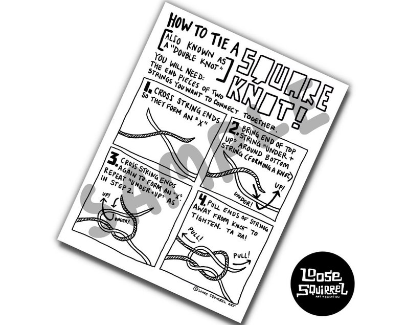 How to Tie a Square Knot / Double Knot Printable How-to Illustration - Etsy