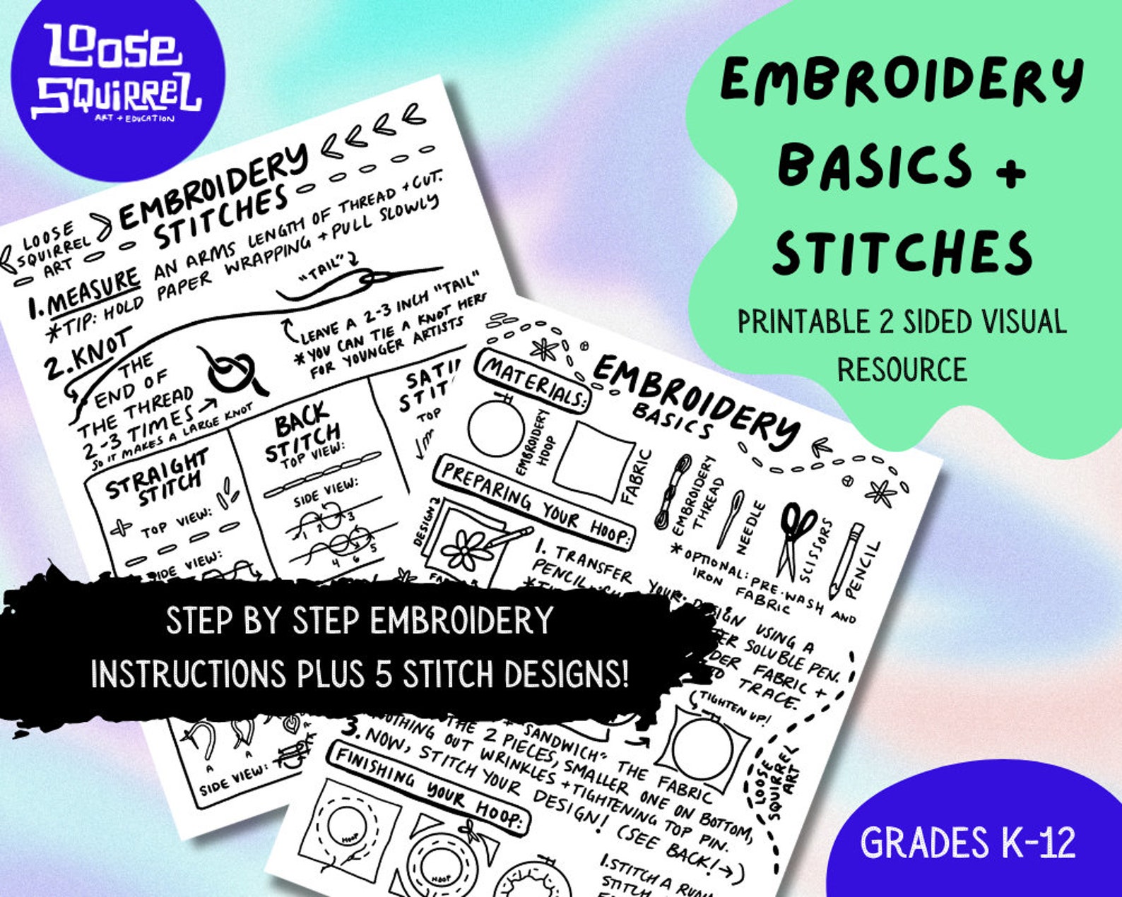 Embroidery Stitches Digital 2-sided Printable Handout - Etsy