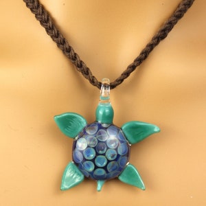 Blown Glass Turtle Pendant, Hemp Necklace, Sea Turtle Jewelry, Hippie ...