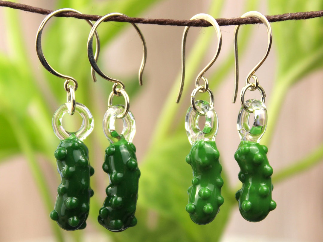 Glass Pickle Earrings, Blown Glass Jewelry, Hypoallergenic Sterling ...