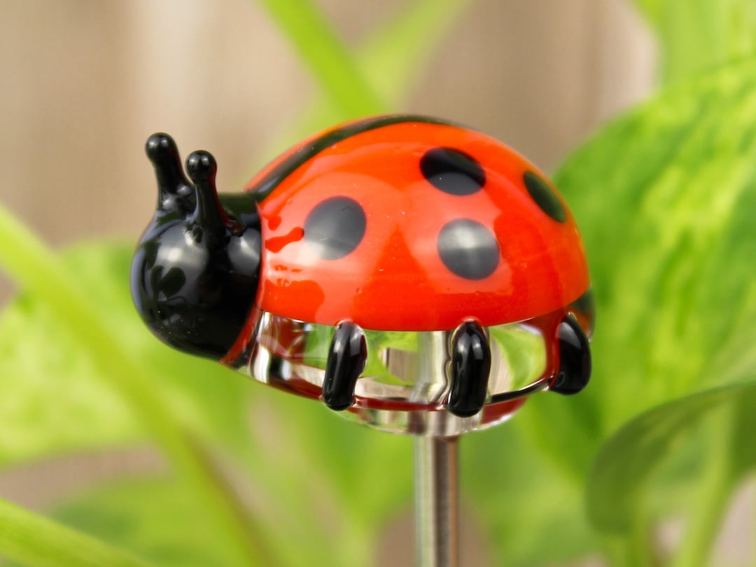 Blown Glass Ladybug Plant Stake, Bug Planter Ornament, House Plant ...