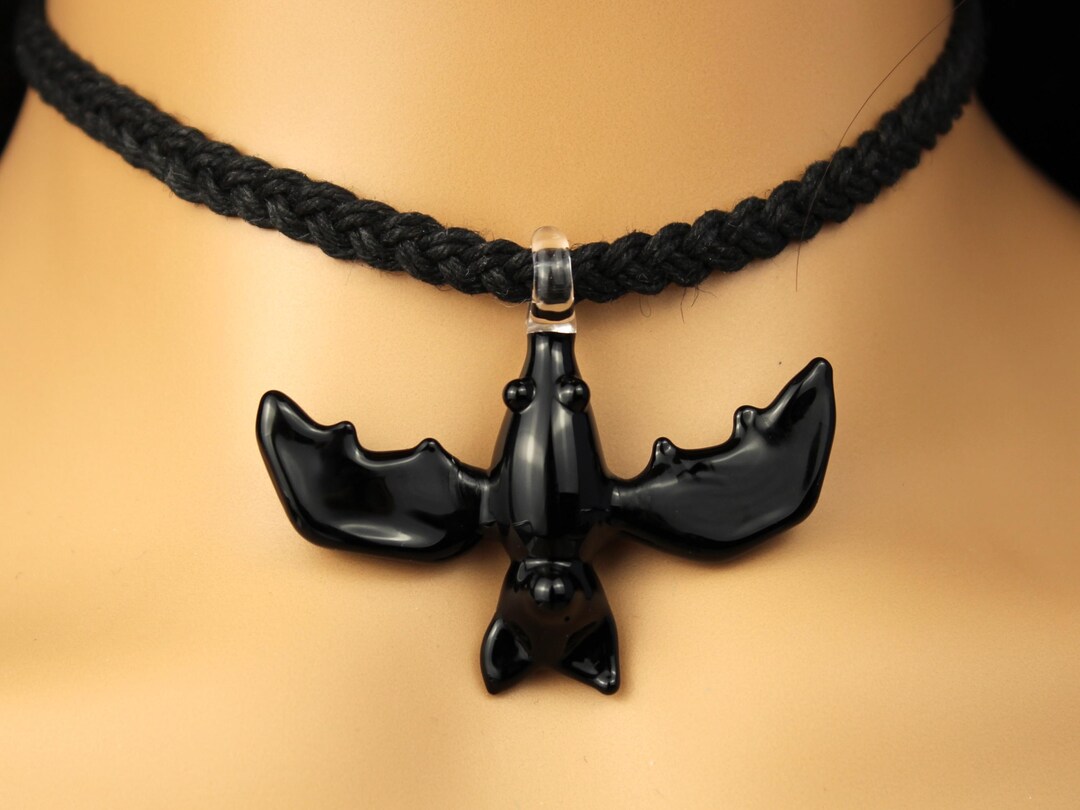 Blown Glass Bat Pendant, Witchy Bat Necklace, Halloween Bat Jewelry ...