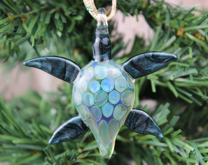 Hand Blown Glass Sea Turtle Ornament, Ocean Themed Ornament, Christmas ...