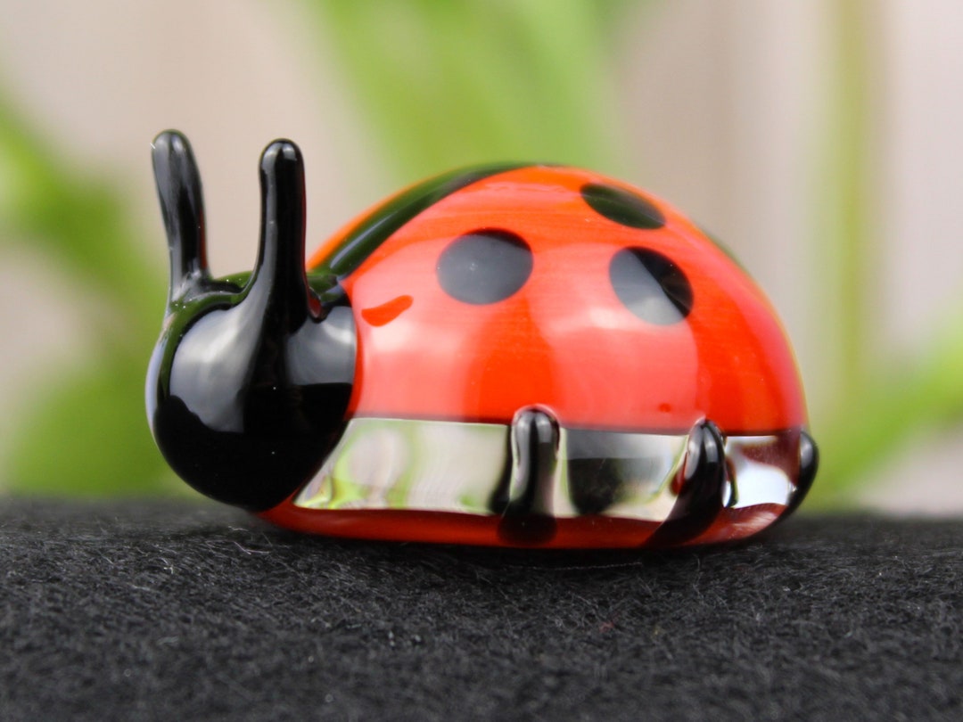 Blown Glass Ladybug Figurine, Ladybug Sculpture, Plant Décor, Terrarium ...