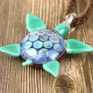 Blown Glass Turtle Pendant, Hemp Necklace, Sea Turtle Jewelry, Hippie ...