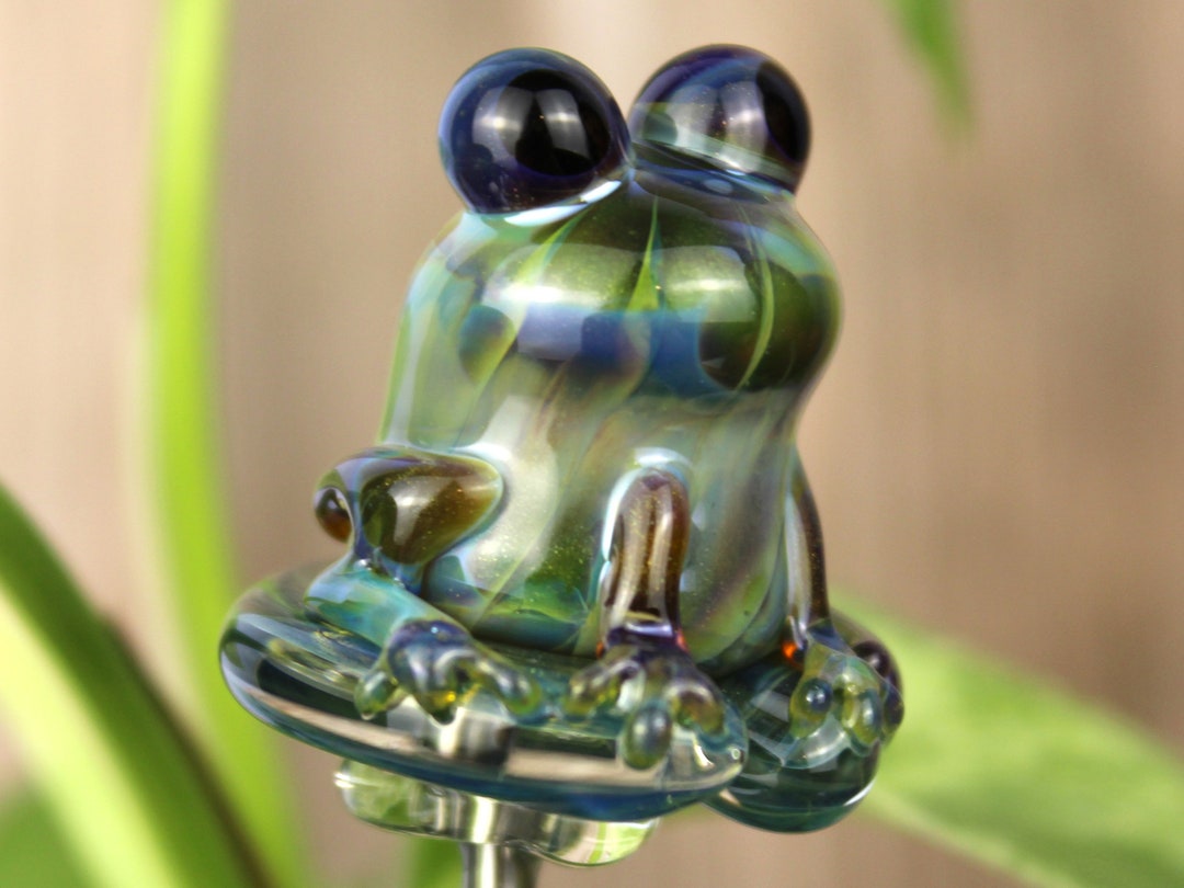 Blown Glass Frog Plant Stake, Toad Planter Ornament, House Plant Stakes ...
