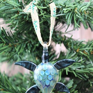 Hand Blown Glass Sea Turtle Ornament, Ocean Themed Ornament, Christmas ...
