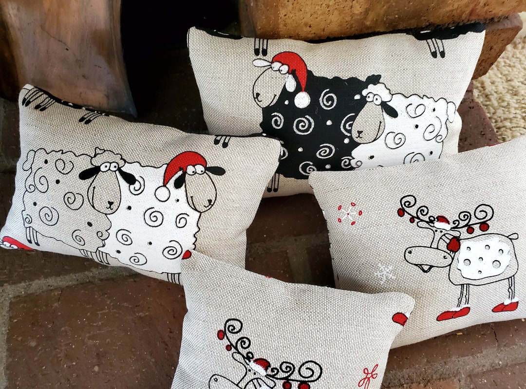 4 Sheep Reindeer Linen Pillows Home Decor Bowl Fillers Ornies Set - Etsy