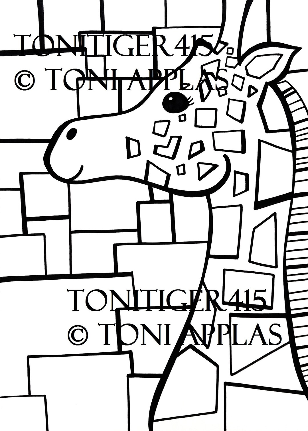 Giraffe Coloring Page, Geometric Giraffe Art, Instant Download, Digital ...