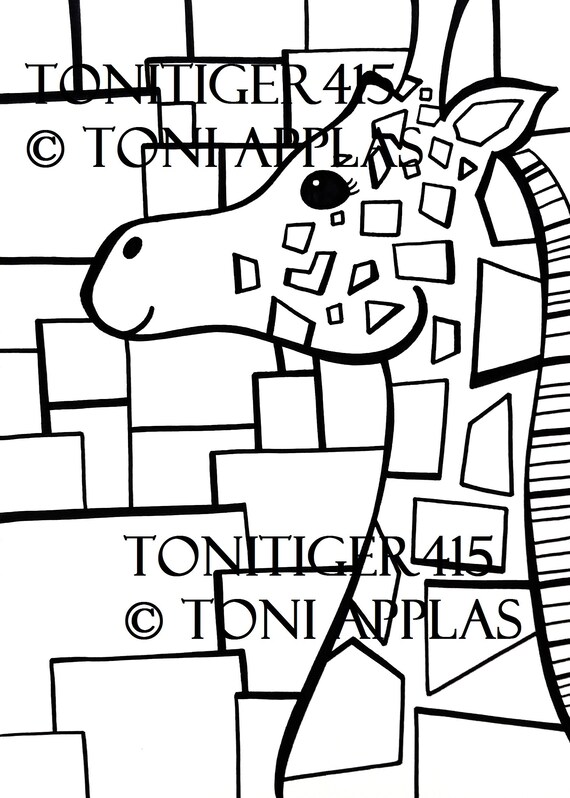 Giraffe Coloring Page Geometric Giraffe Art Instant | Etsy