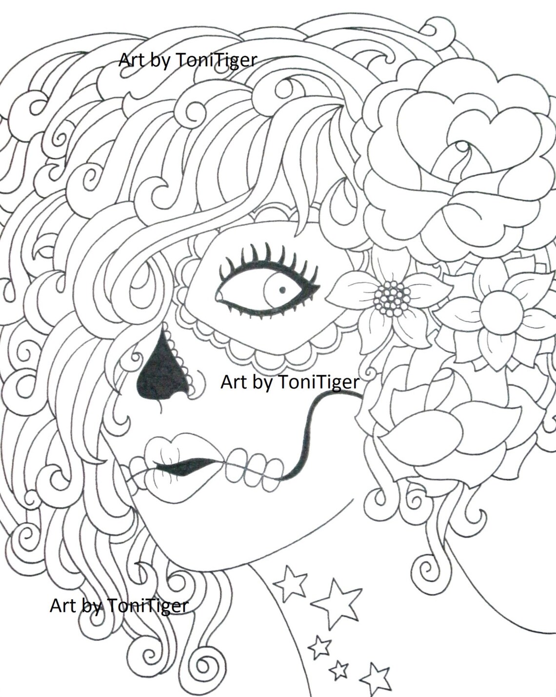 Instant Digital Download Coloring Page Sugar Skull Girl - Etsy
