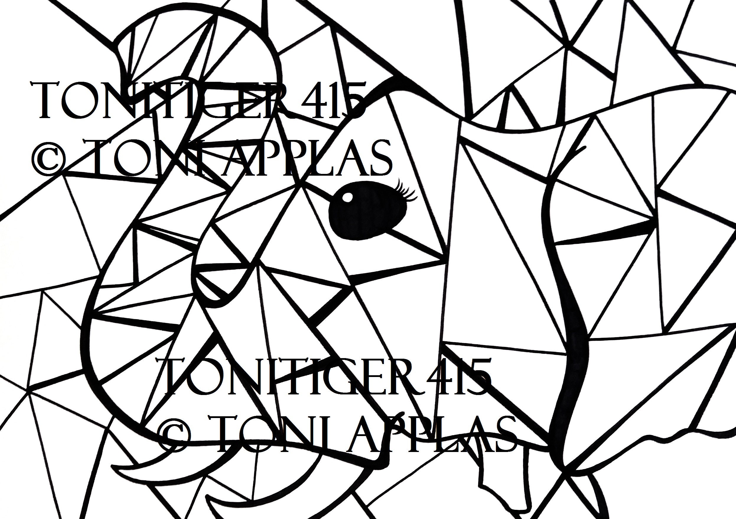 Elephant Coloring Page, Geometric Elephant, Triangle Drawing, Instant ...