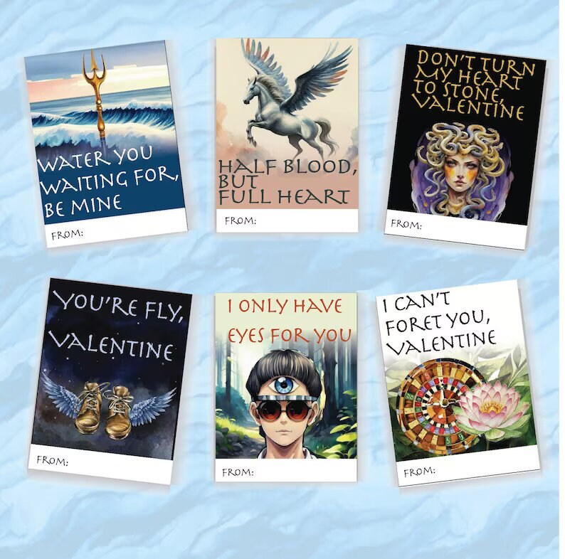 Greek Mythology Valentine Cards for Kids Classroom, 12 Different Cards ...