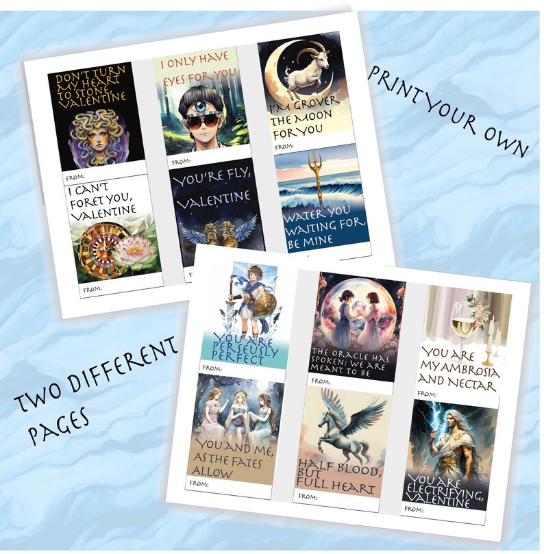 Greek Mythology Valentine Cards for Kids Classroom, 12 Different Cards ...