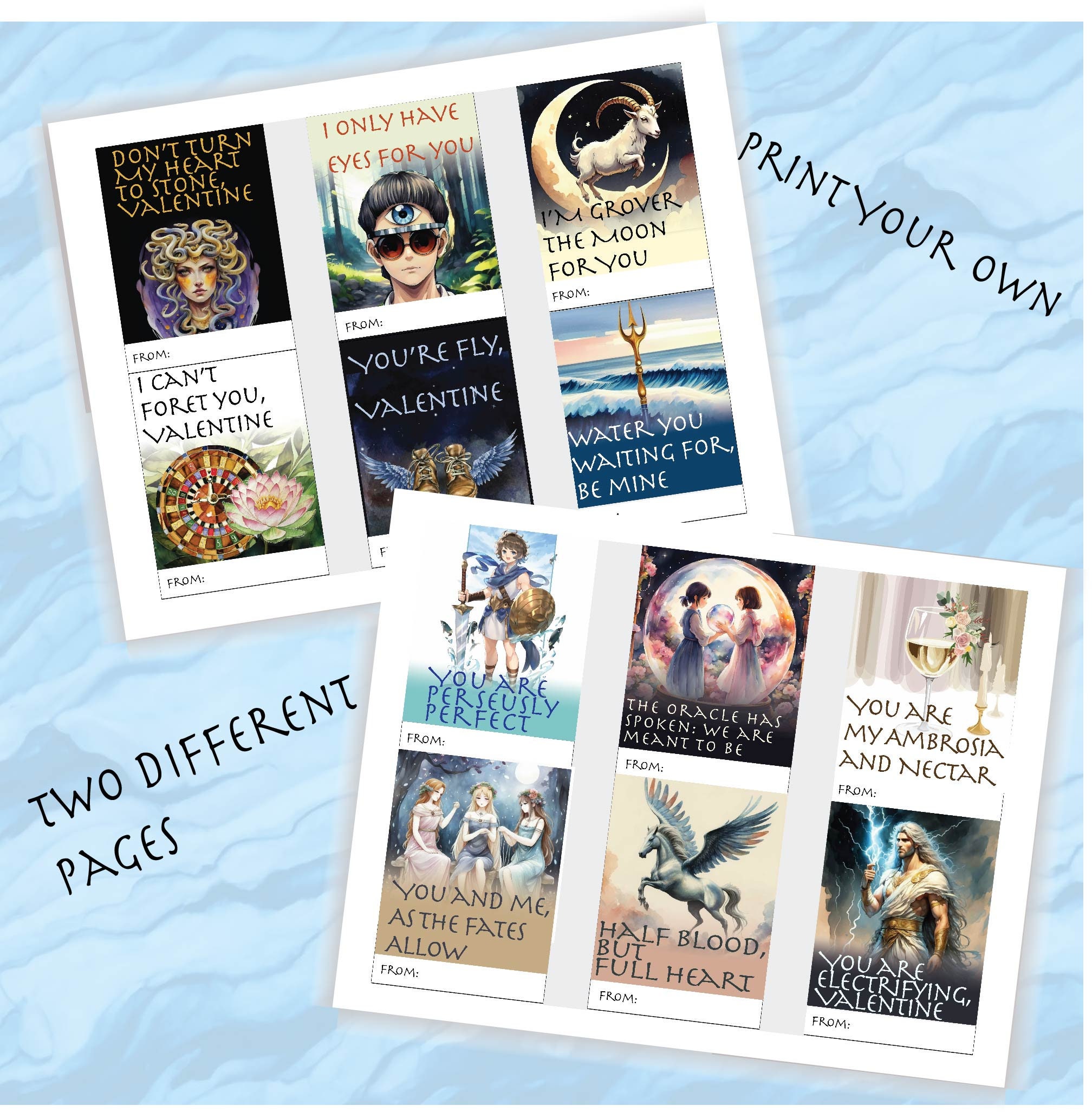 Greek Mythology Valentine Cards for Kids Classroom, 12 Different Cards ...