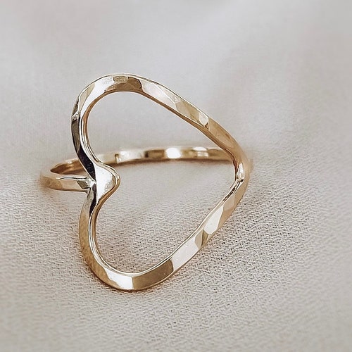 Hammered Sideways Heart Rose Gold Filled Ring Heart Ring | Etsy
