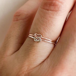 Dainty Knot Ring, Double Knot Ring, Gold and Silver Knot Ring, Delicate Knot Jewelry, Silver ...