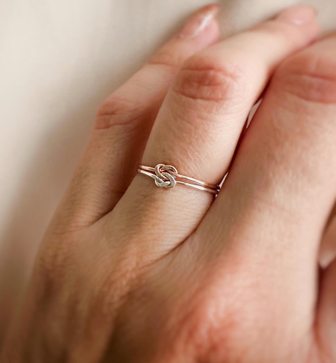 Dainty Knot Ring, Double Knot Ring, Gold and Silver Knot Ring, Delicate ...