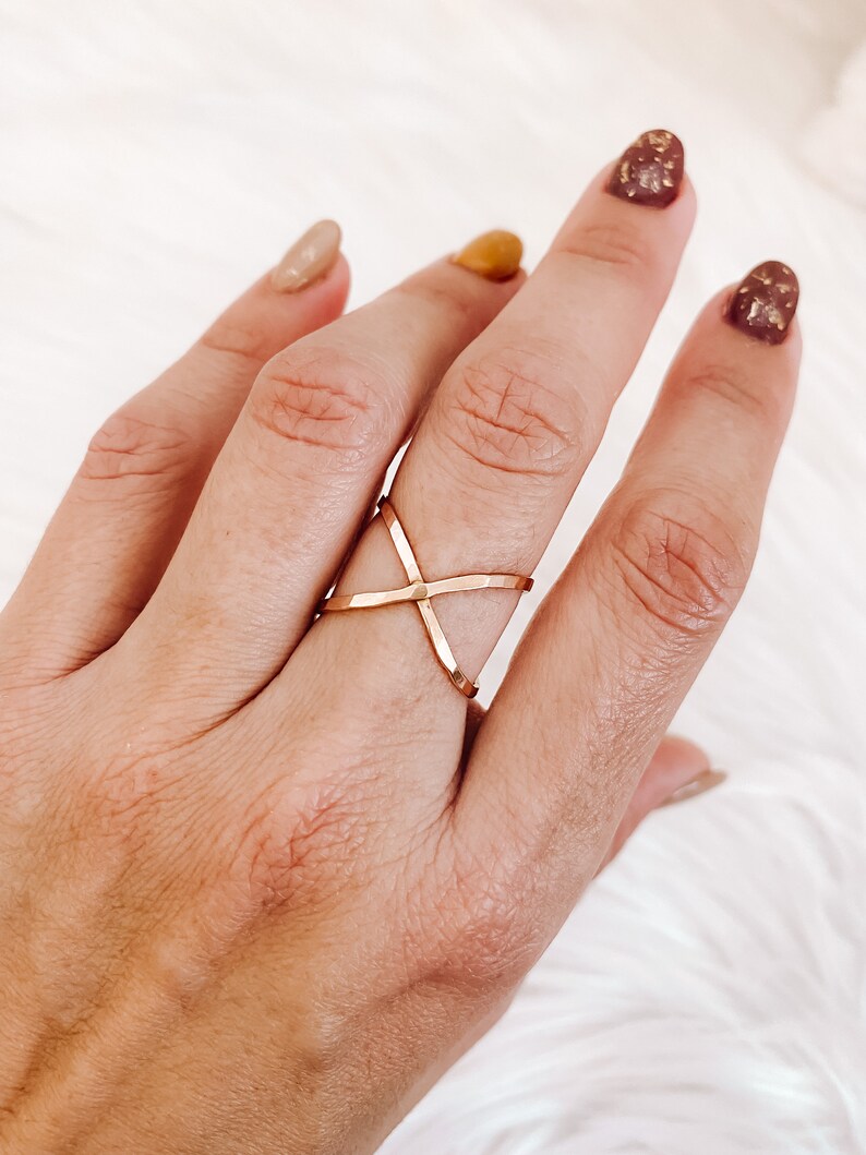 Hammered 14K Gold Filled X Ring • Gold X Ring • Stackable Criss Cross ...