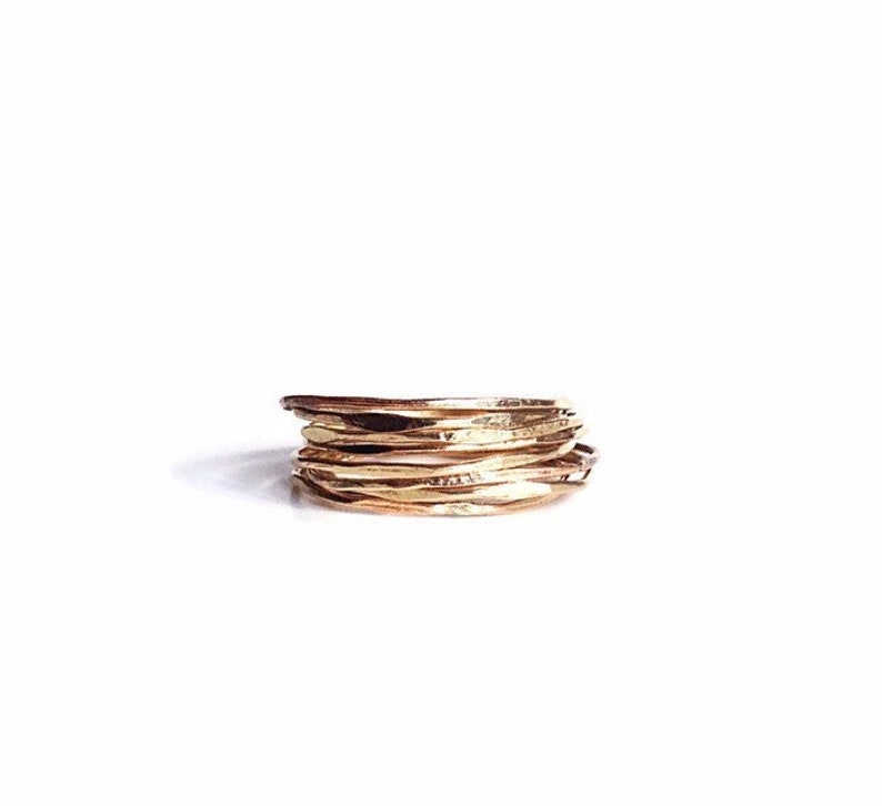 Solid Gold Thin Stacking Ring Set, 7 Dainty Stackable Rings, 10K or 14K ...