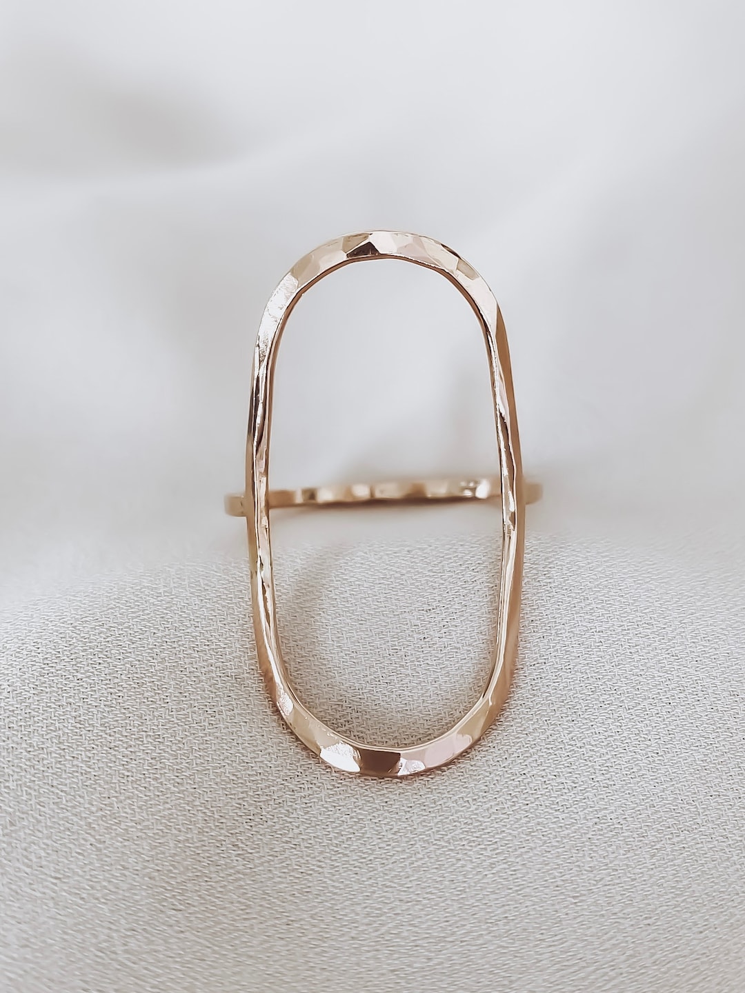 Large Open Circle Oval Ring • Oversized Oval Ring • 14k Gold Filled Open Oval Ring • Hammered ...