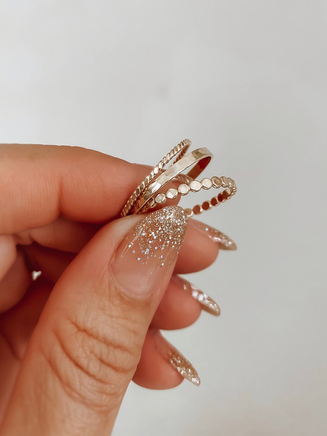 Mixed Texture Gold Stacking Ring Set of 3 • Minimalist Stack Rings Set ...