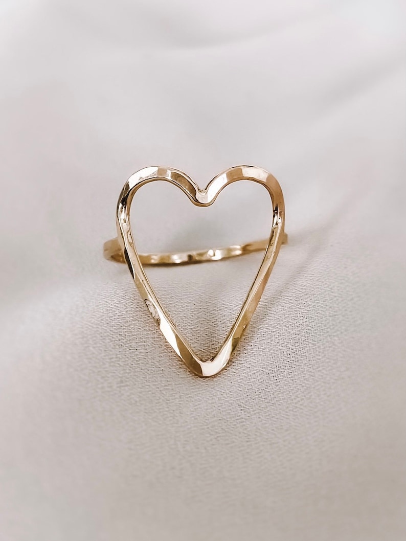 Open Heart Ring Gold Heart Ring Heart Ring Gold Solid Gold - Etsy