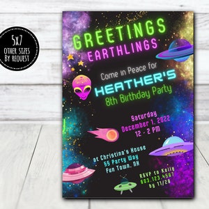 Aliens Invitation Outer Space Birthday Party Invite Alien and UFO Party ...