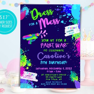 Printable Paint War Party Invitation for Boy Girl Messy Paint Party ...