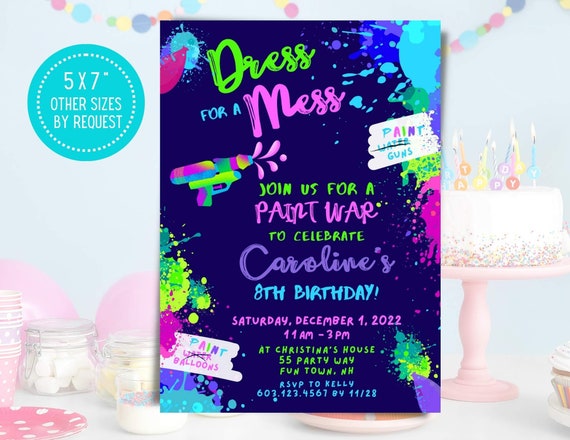 Paint War Party Invitation, Paint Filled Water Balloons Fight, Paint ...