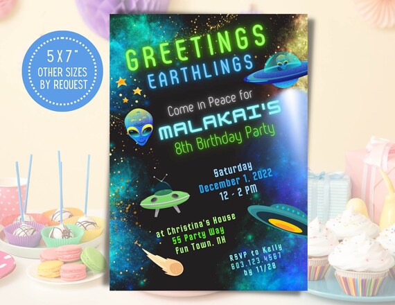 Aliens Invitation - UFO Party - Outer Space Birthday Party Invite ...