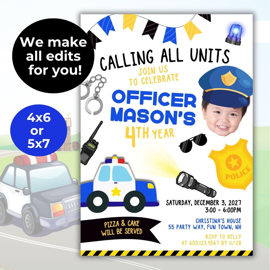 Police Themed Birthday Invitation for Boy Personalized Policeman ...