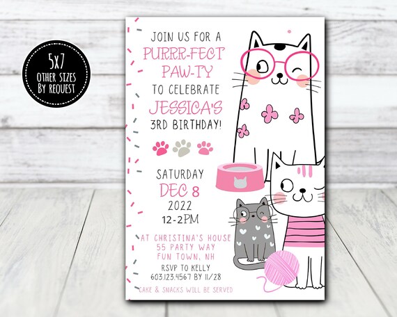 Cat Invitation - Kitty Cat Party Invite - Kitty Birthday Party ...