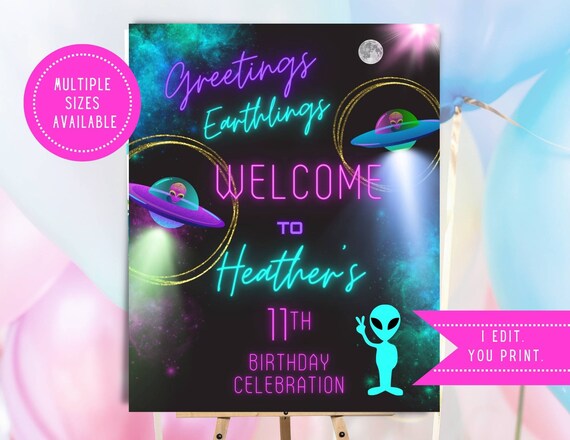 Greetings Earthlings Welcome Sign, UFO Welcome Sign, Alien Party Sign ...