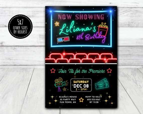 Movie Party Invitation - Cinema Birthday Invite - Movie Theater ...