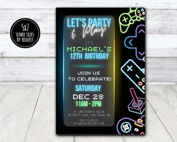 Gaming Party Invitation - Arcade Birthday Party Invite - Video Games ...