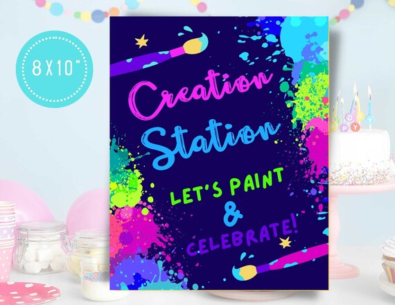 Art Birthday Party Sign, Creation Station Paint Party Sign, 8x10 Paint ...