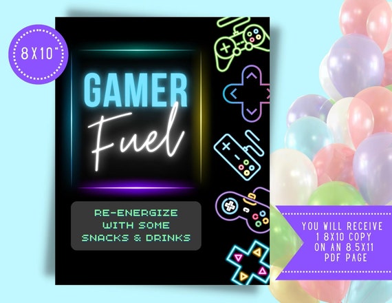 Food Sign for a Video Game Party - Snacks and Drinks Sign - Gamer Fuel ...