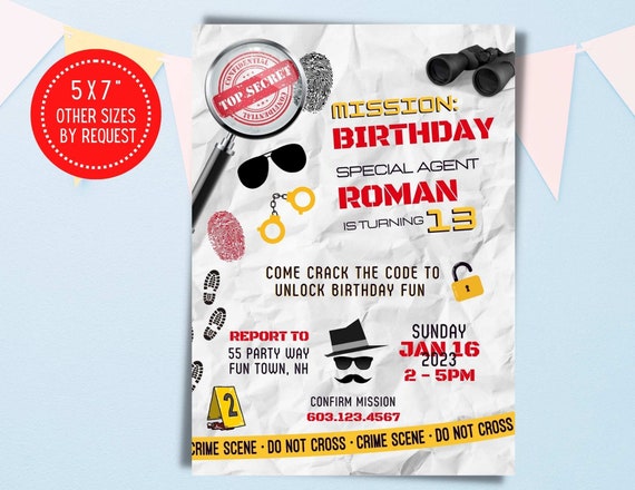 Secret Agent Party Invitation - Spy Party Invitation - Detective ...