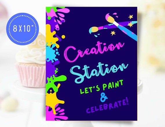 Art Birthday Party Sign, Creation Station Paint Party Sign, 8x10 Paint ...