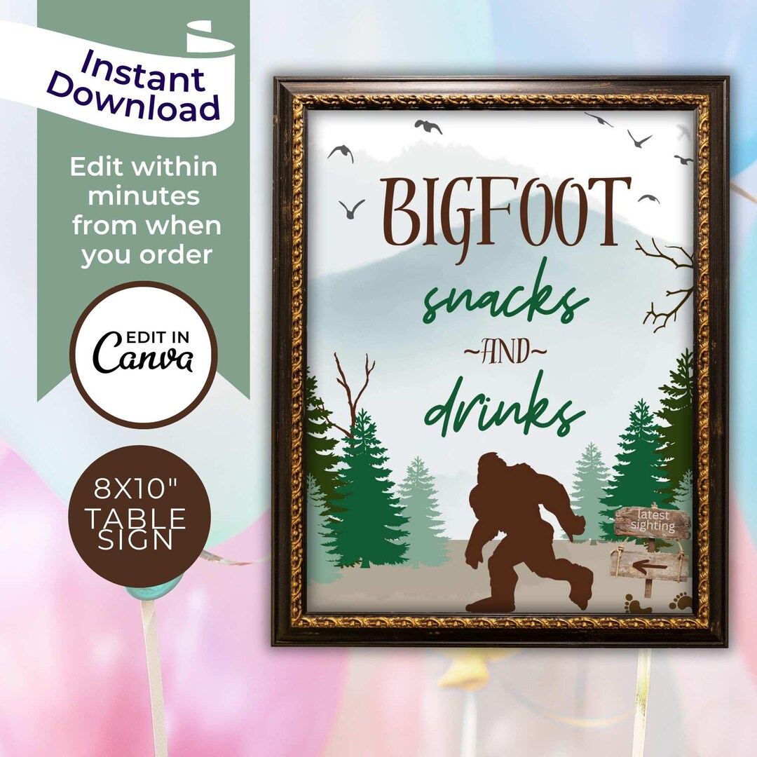 Editable Bigfoot Snack and Drink Sign for Bigfoot Party Sign Instant ...