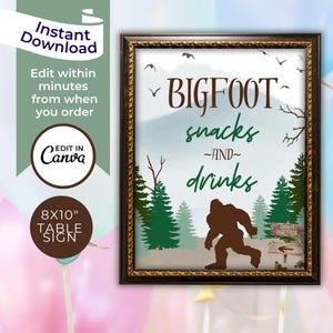 Editable Bigfoot Snack and Drink Sign for Bigfoot Party Sign Instant ...