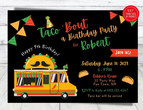 Tacos Birthday Party Invitation, Taco Truck Party Invite, Taco Party ...