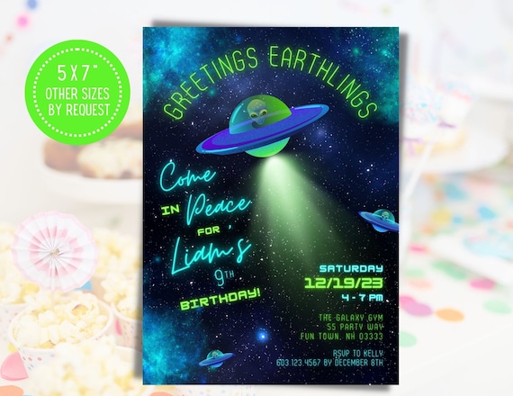 UFO Party Invitation - Aliens Invitation - Outer Space Birthday Party ...