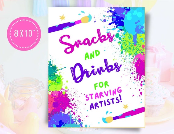 Art Birthday Party Food Sign - Paint Party Snacks and Drinks Sign ...