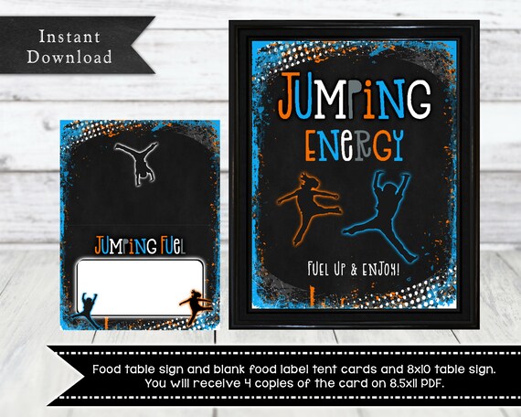Jump Party Food Table Sign and Food Labels for a Trampoline Park Party ...