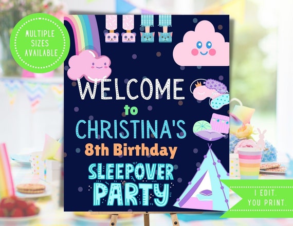 Welcome Sign for a Girls Slumber Party - Pajama Party Welcome Sign ...